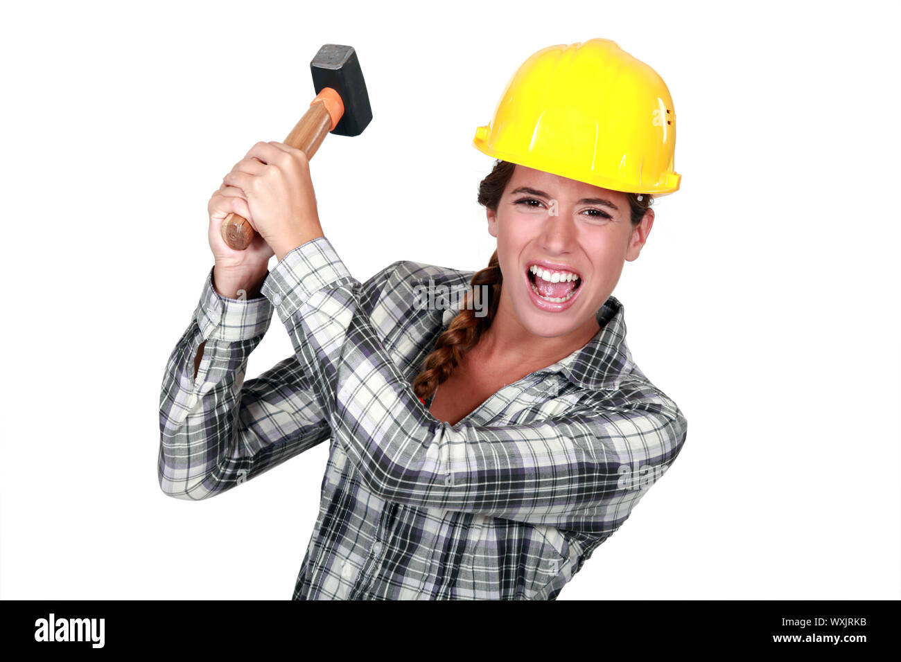 Woman construction worker getting mad Stock Photo - Alamy