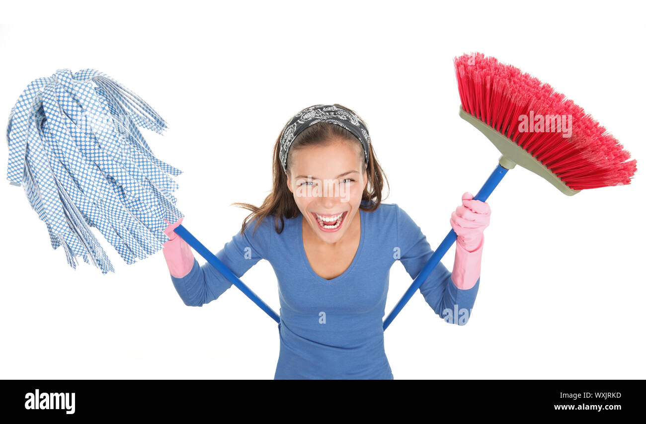 Funny cleaning woman isolated on white background Stock Photo - Alamy
