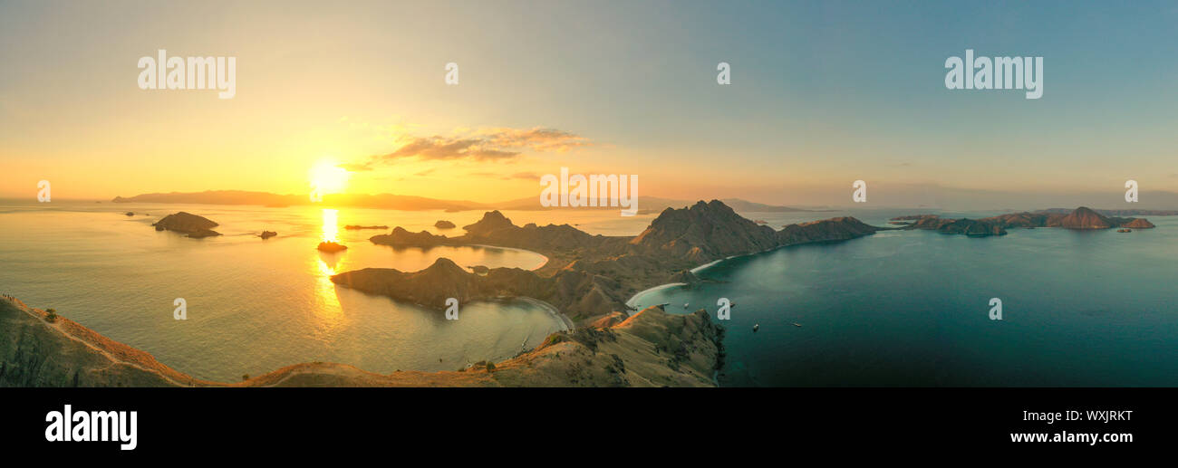 Majestic aerial view using drone the beautiful Padar Island after ...