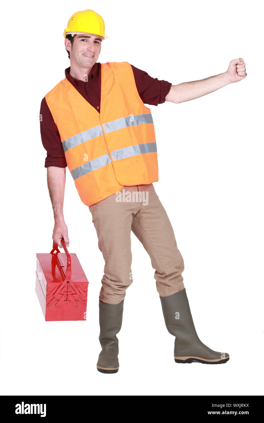 Craftsman carrying tool box Stock Photo - Alamy