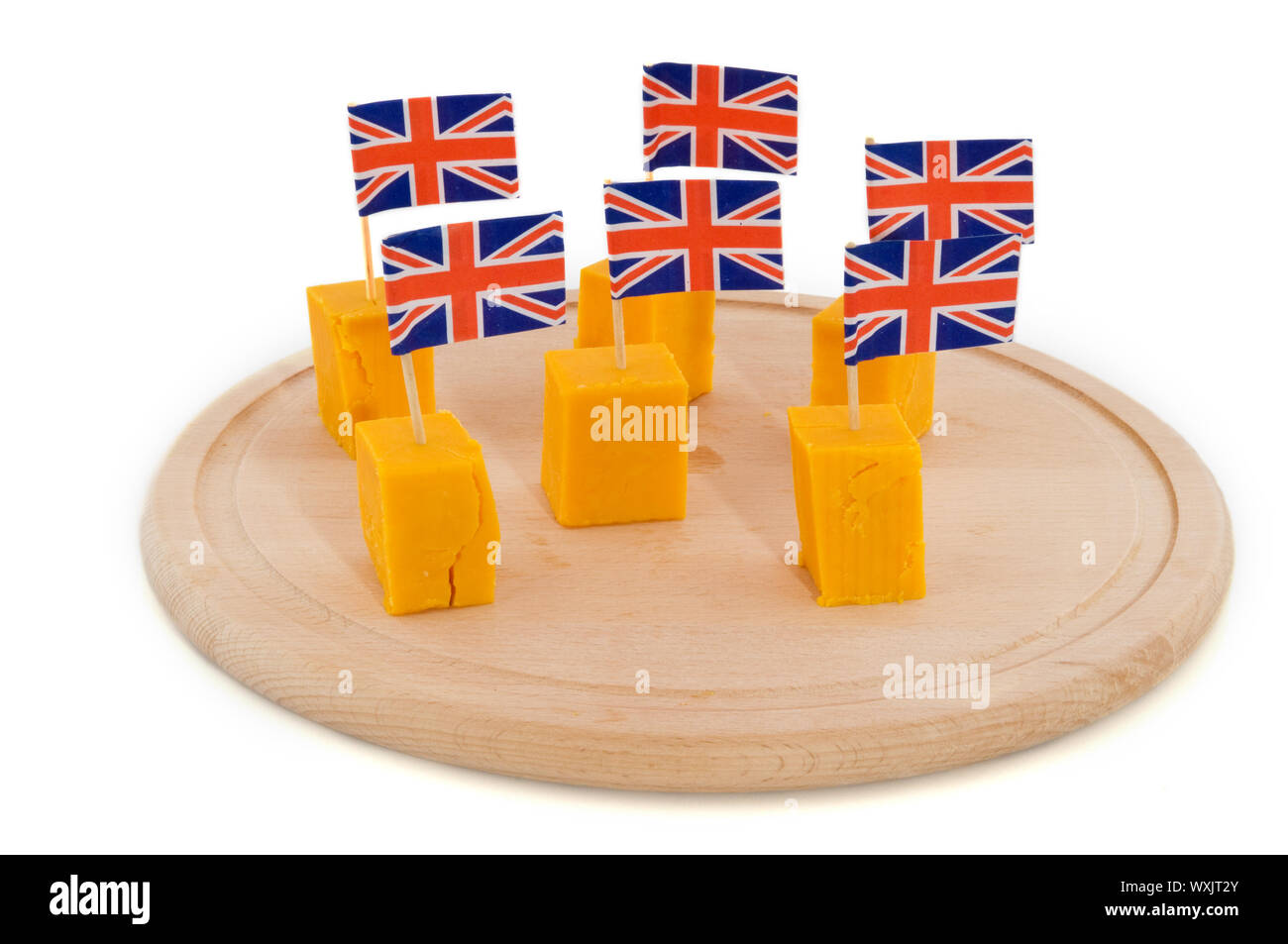 Cheddar cheese with flags from England Stock Photo - Alamy