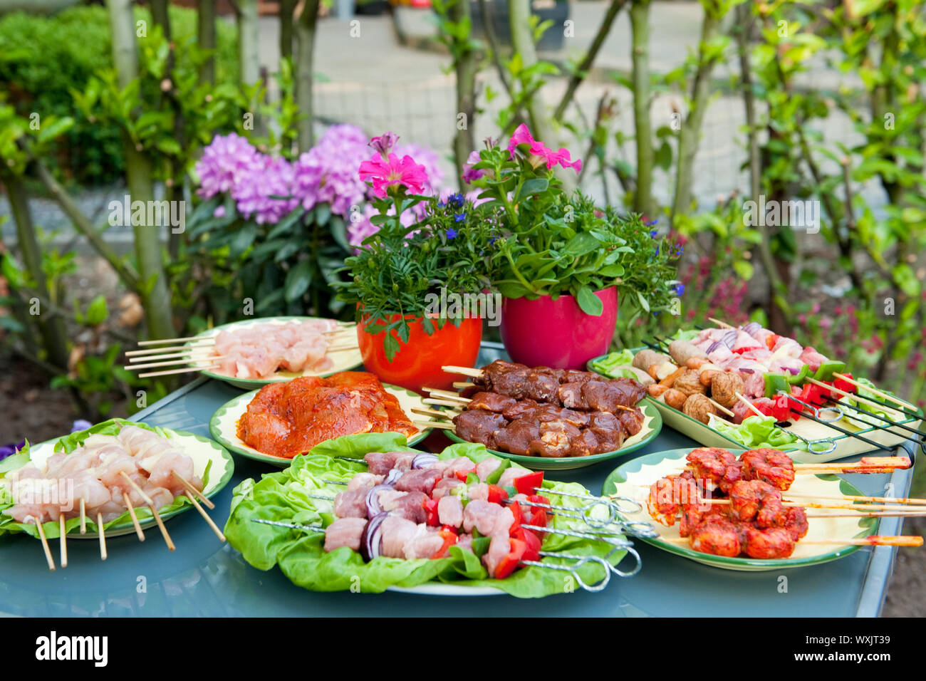 Meat for the barbeque outdoor in the garden Stock Photo - Alamy