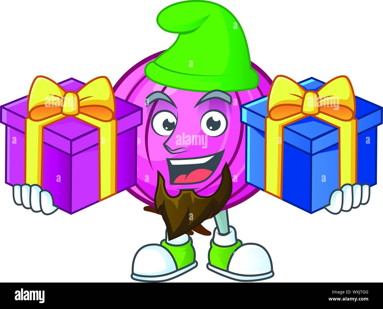 Bring two gifts raw red onion cartoon on white background Stock Vector ...
