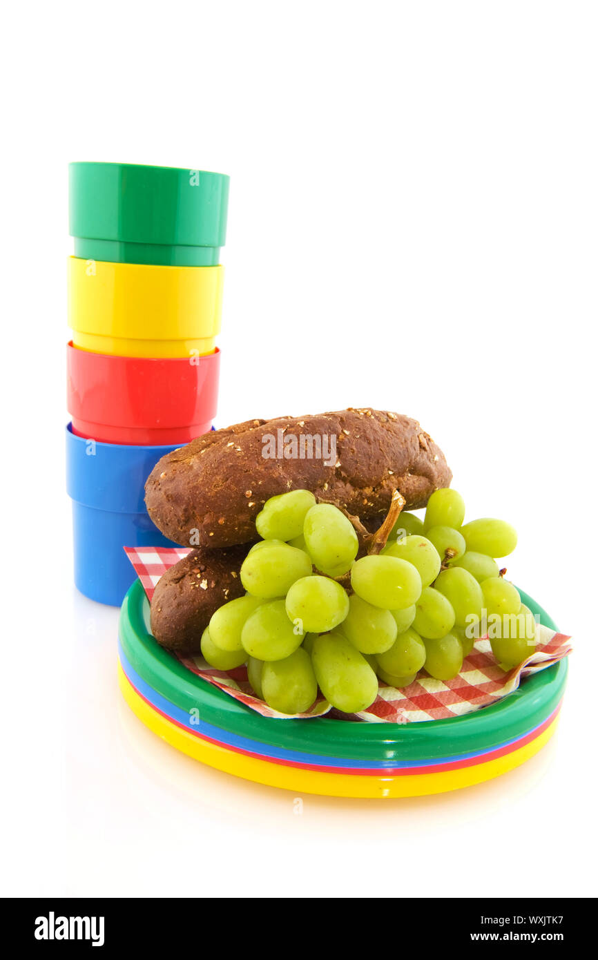 Plastic crockery with food for a picnic Stock Photo - Alamy