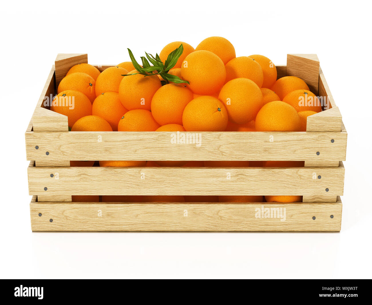 Fresh, newly harvested oranges inside wooden crate. 3D illustration ...