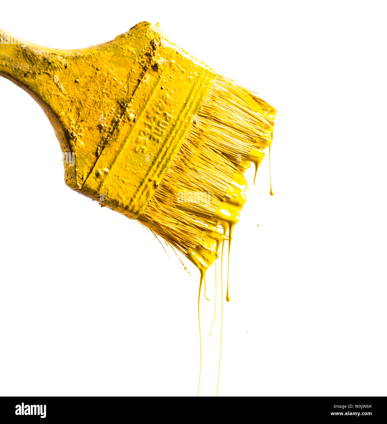 paintbrush with yellow paint isolated on white background Stock Photo ...