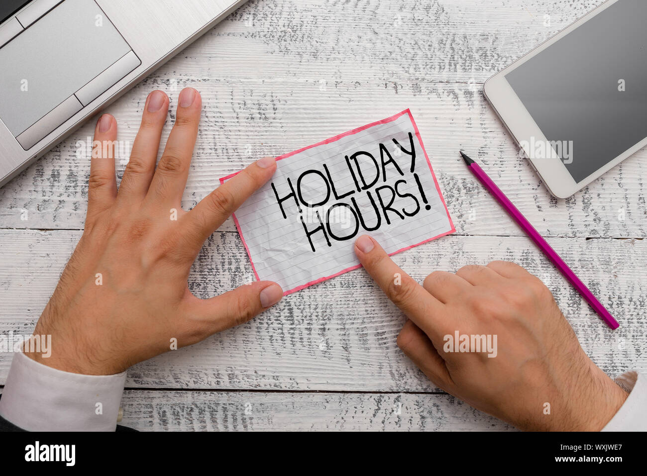 Conceptual hand writing showing Holiday Hours. Concept meaning Overtime ...