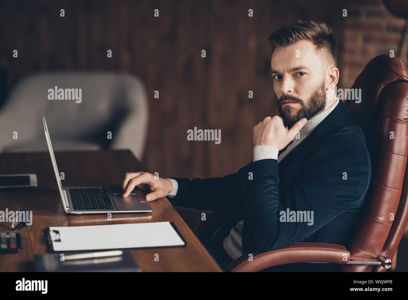 Stylish classic smart clever intelligent handsome attractive foc Stock ...