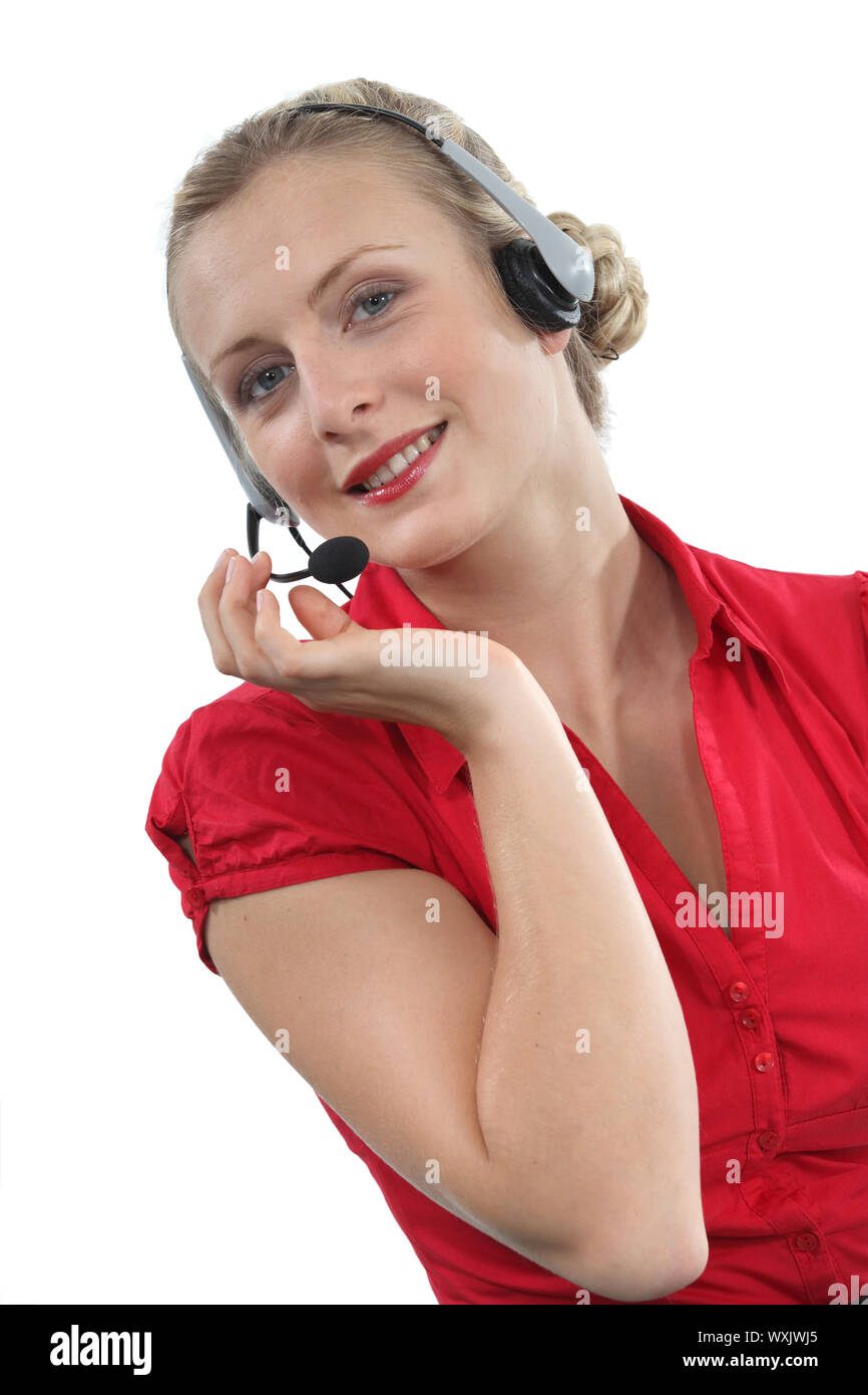 Happy call-center worker Stock Photo - Alamy