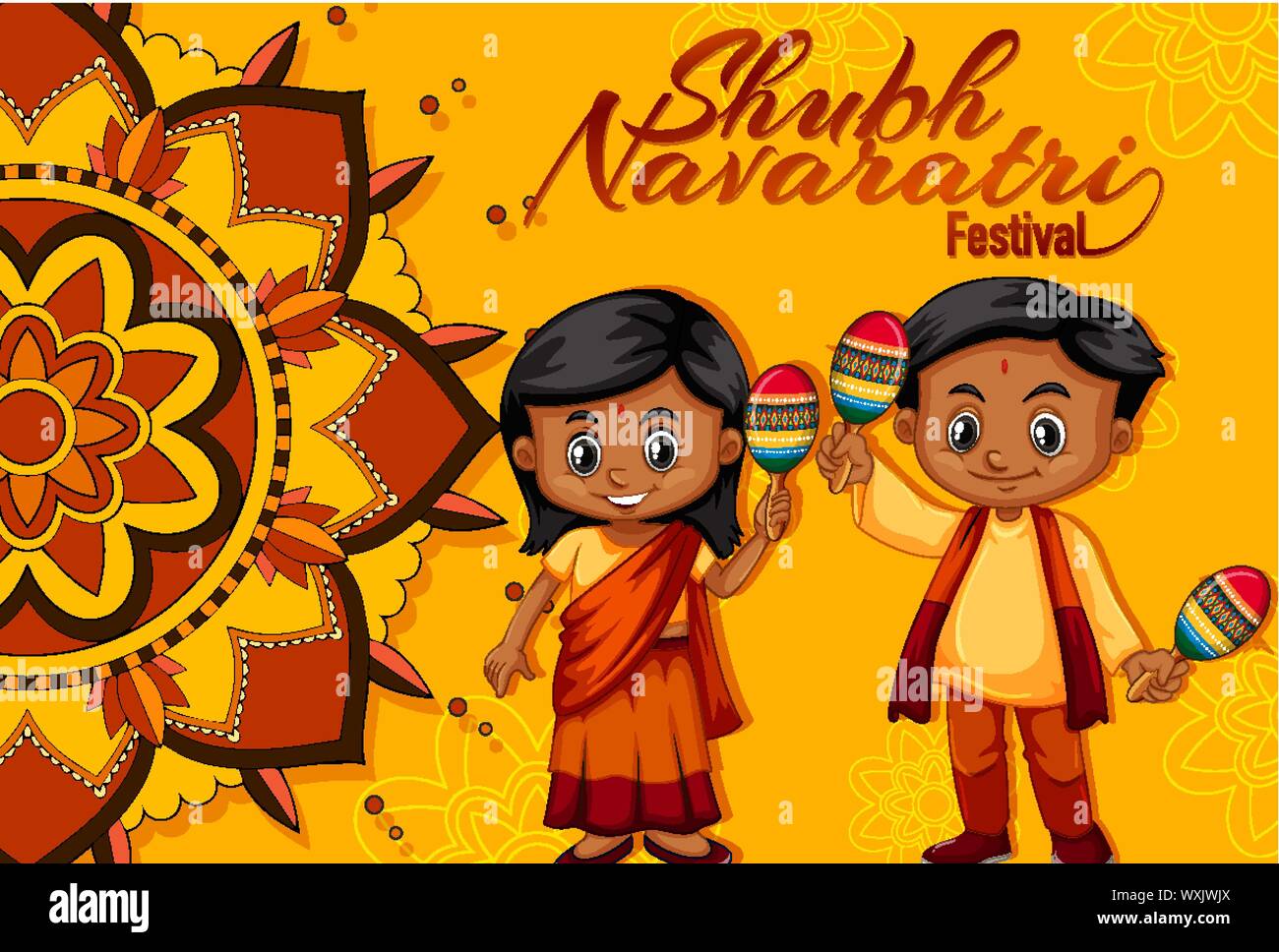 Navaratri poster design with Indian boy and girl illustration Stock ...