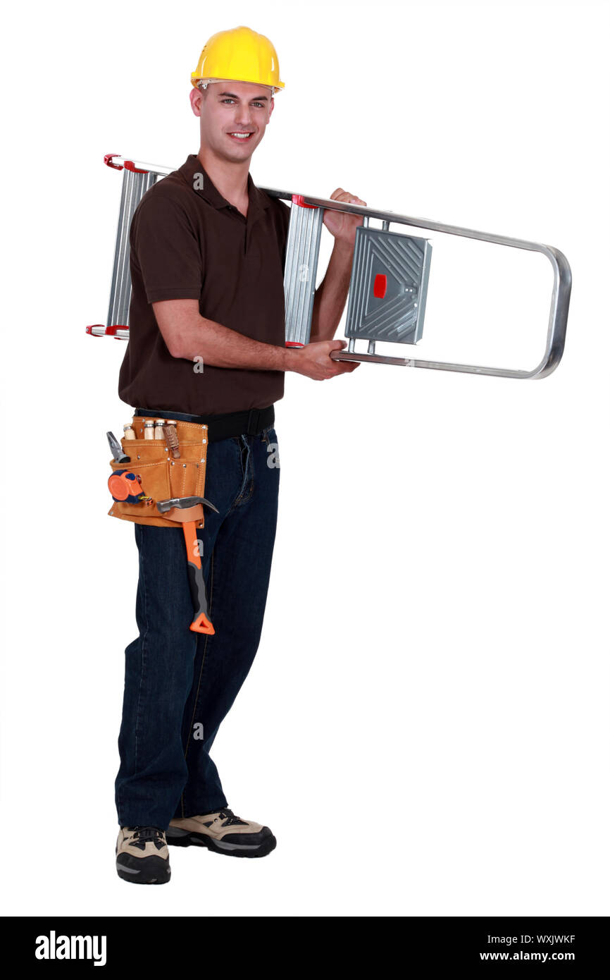 A handyman carrying a ladder Stock Photo - Alamy
