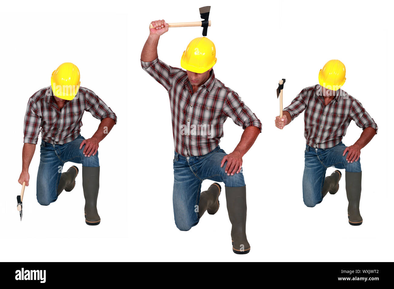 Man hitting the floor with hatchet Stock Photo - Alamy