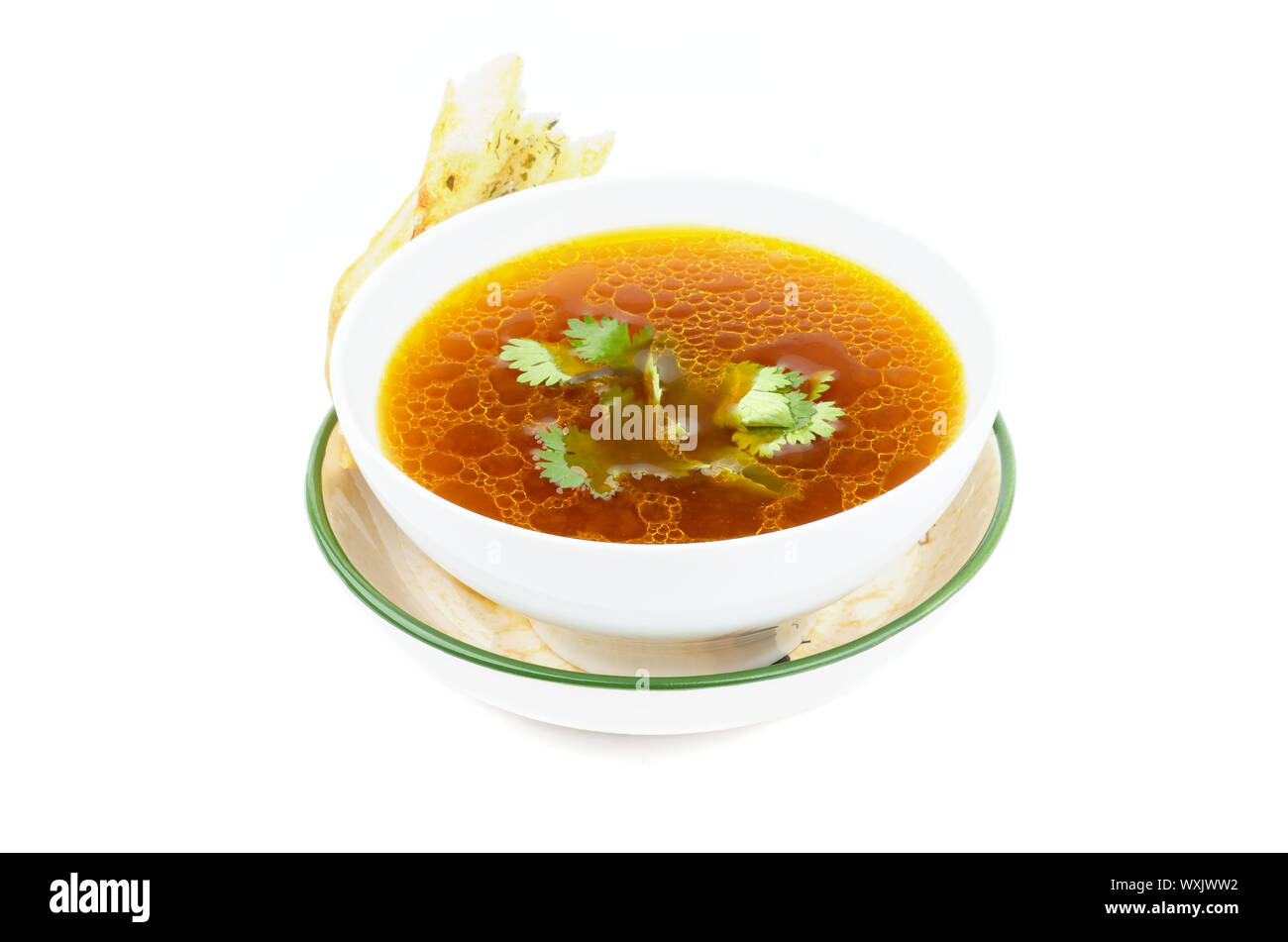 Vegetables Bouillon Decorated with Parsley in White Bowl with Garlic ...