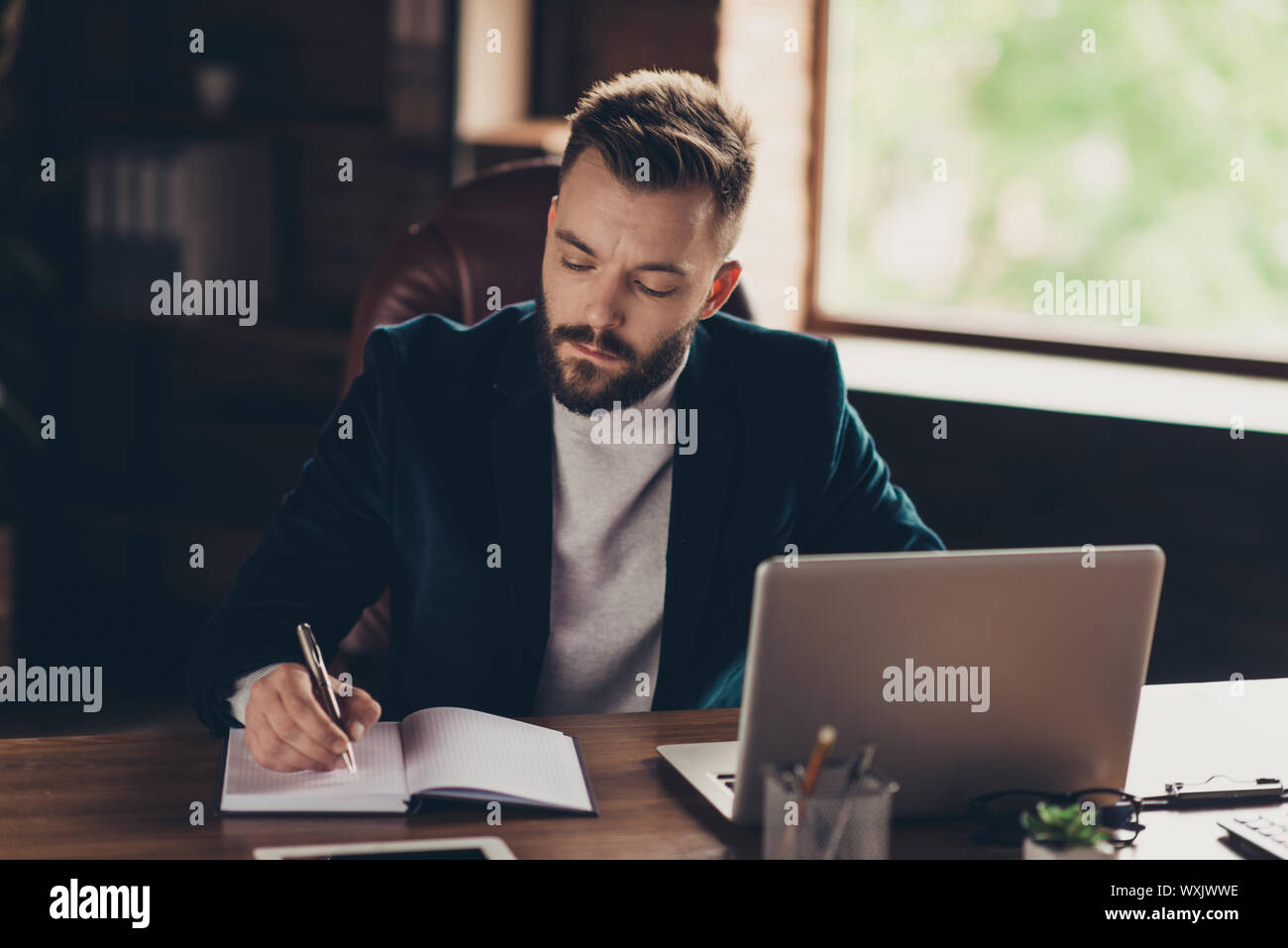 Elegant classic smart clever handsome attractive confident beard Stock ...