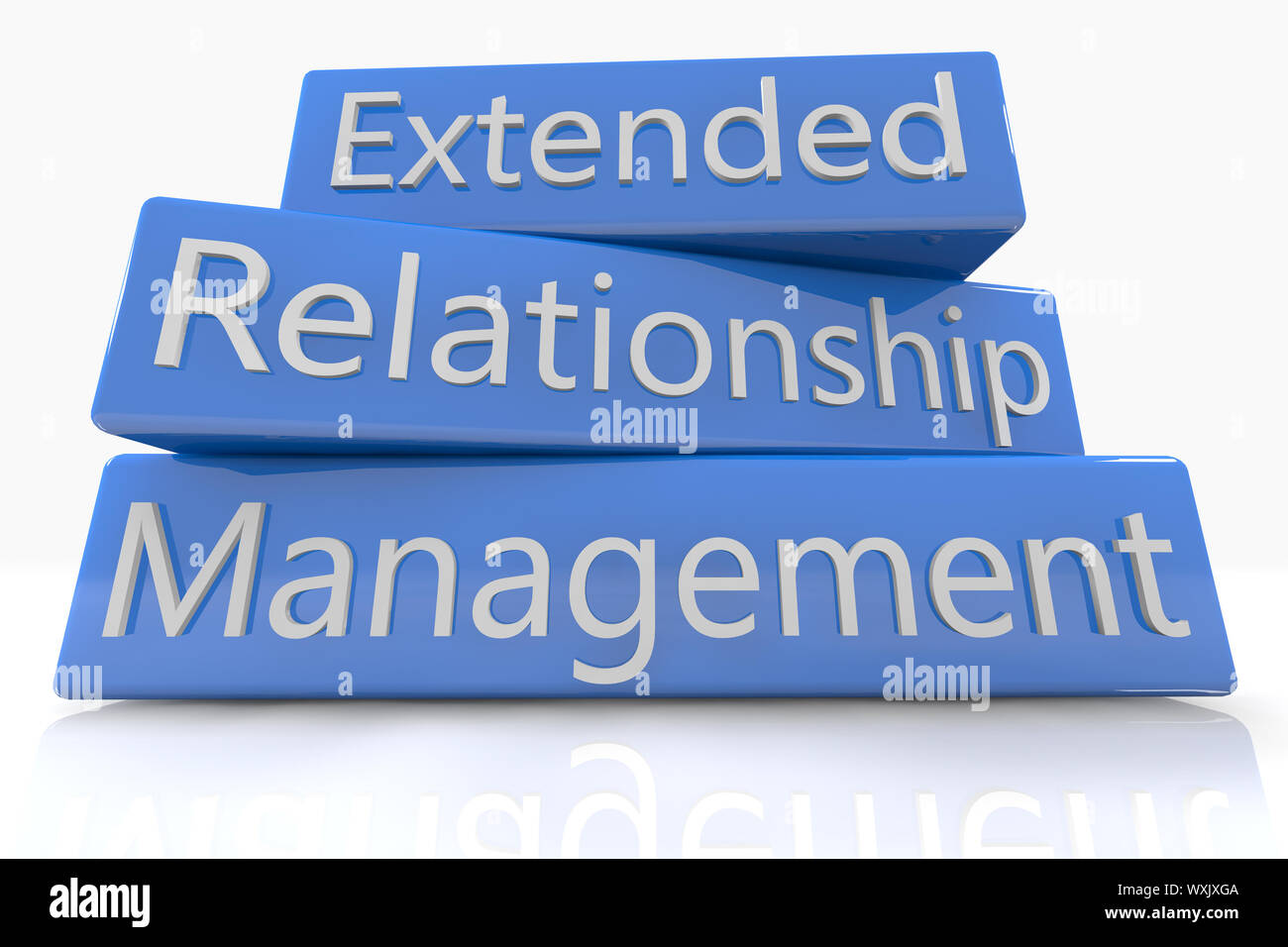 Blue box concept: Extended Relationship Management on white background ...