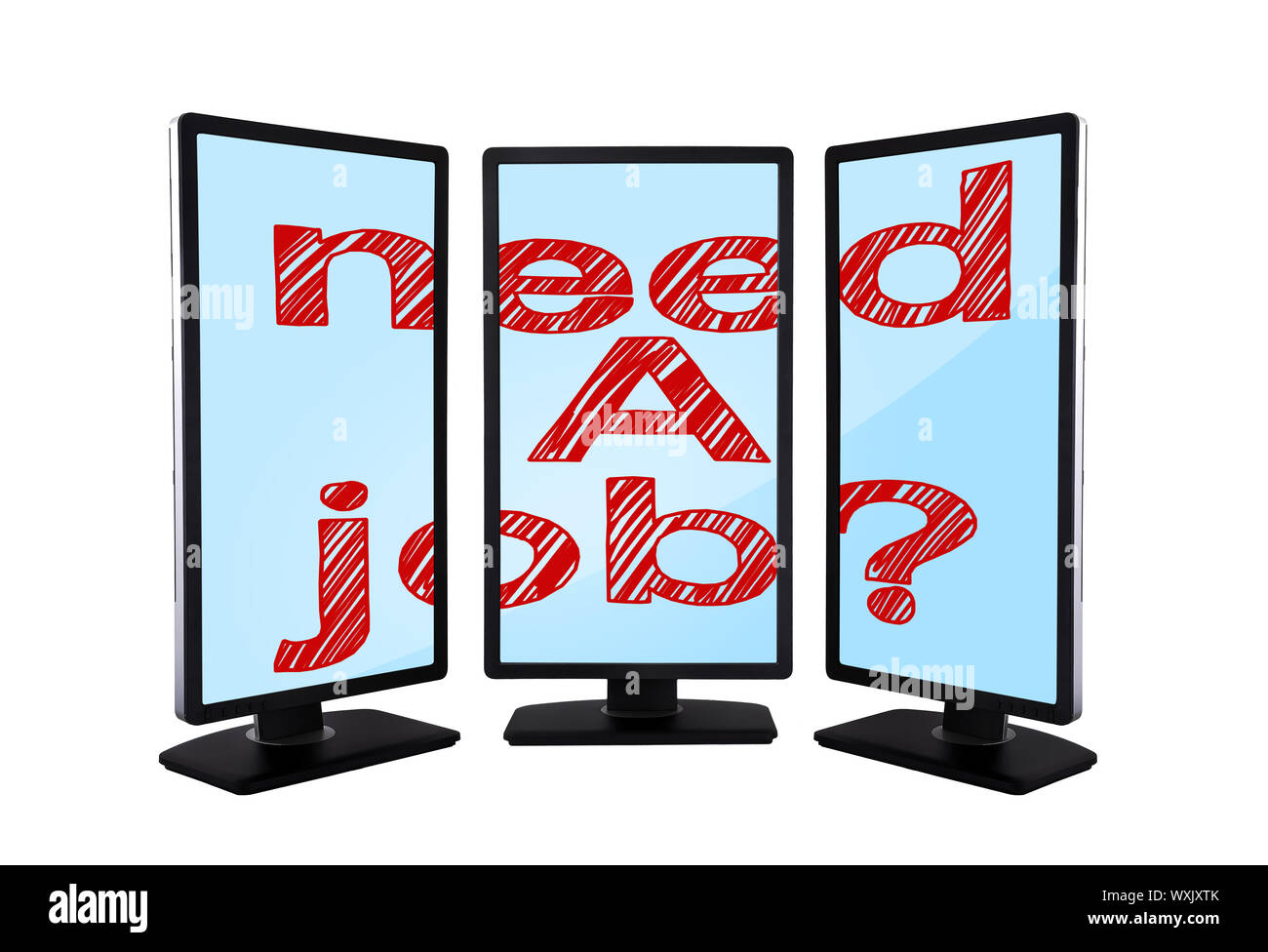 three computer monitors with need a job Stock Photo - Alamy