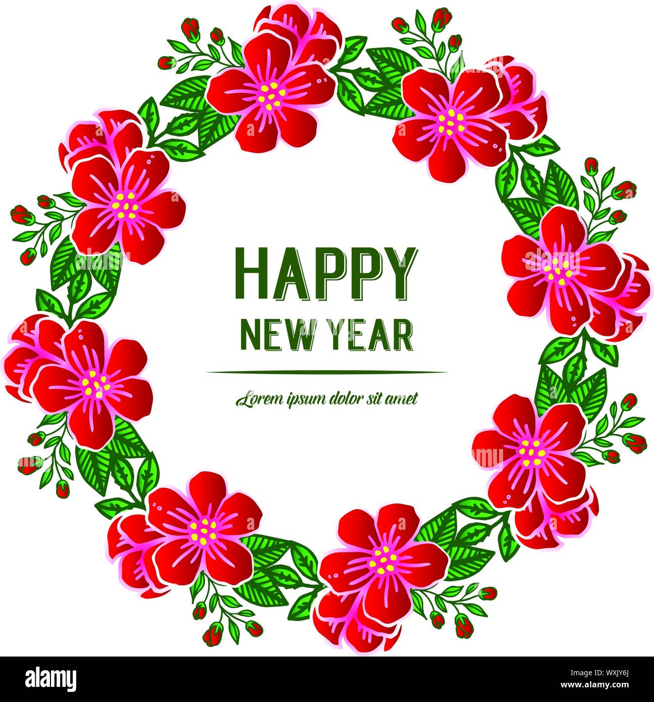 Elegant style red flower frame for poster happy new year. Vector Stock ...