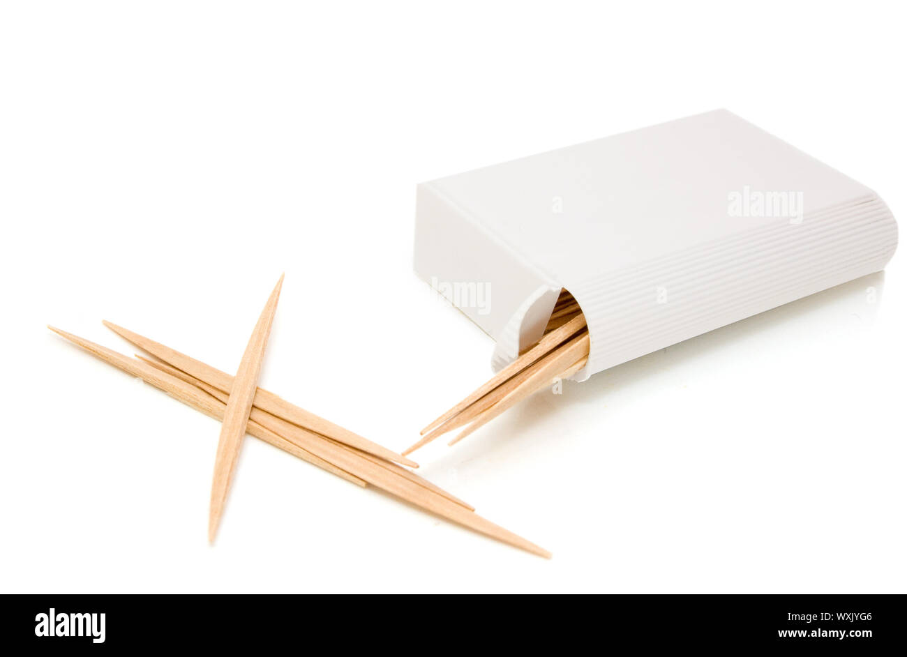 Box with wooden toothpicks on a white background Stock Photo - Alamy