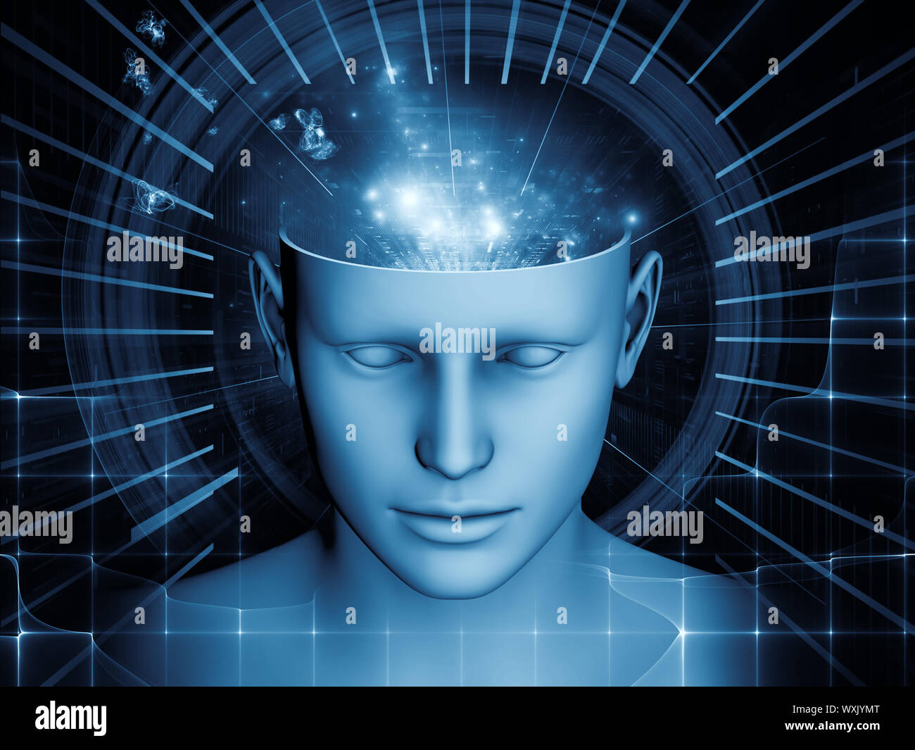 Abstract arrangement of human head and symbolic elements suitable as ...