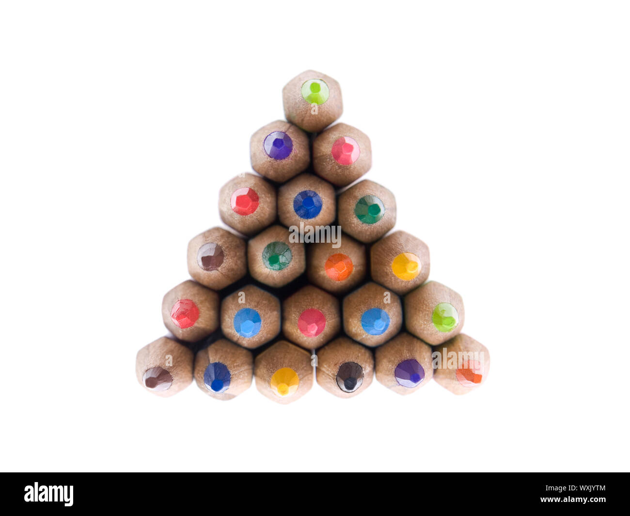 Front view of several colored pencils forming a pyramid Stock Photo - Alamy