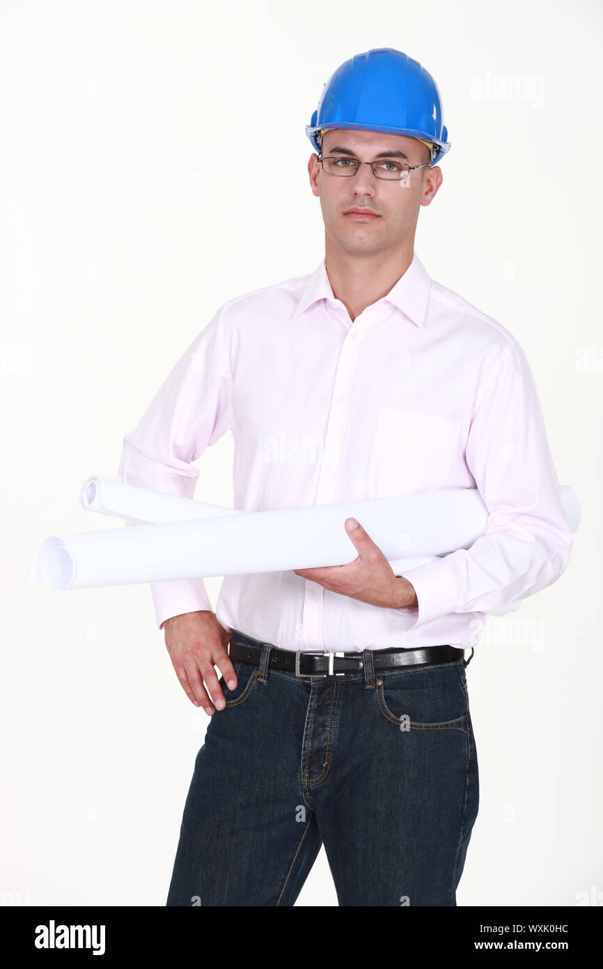 Portrait of architect plans Stock Photo - Alamy