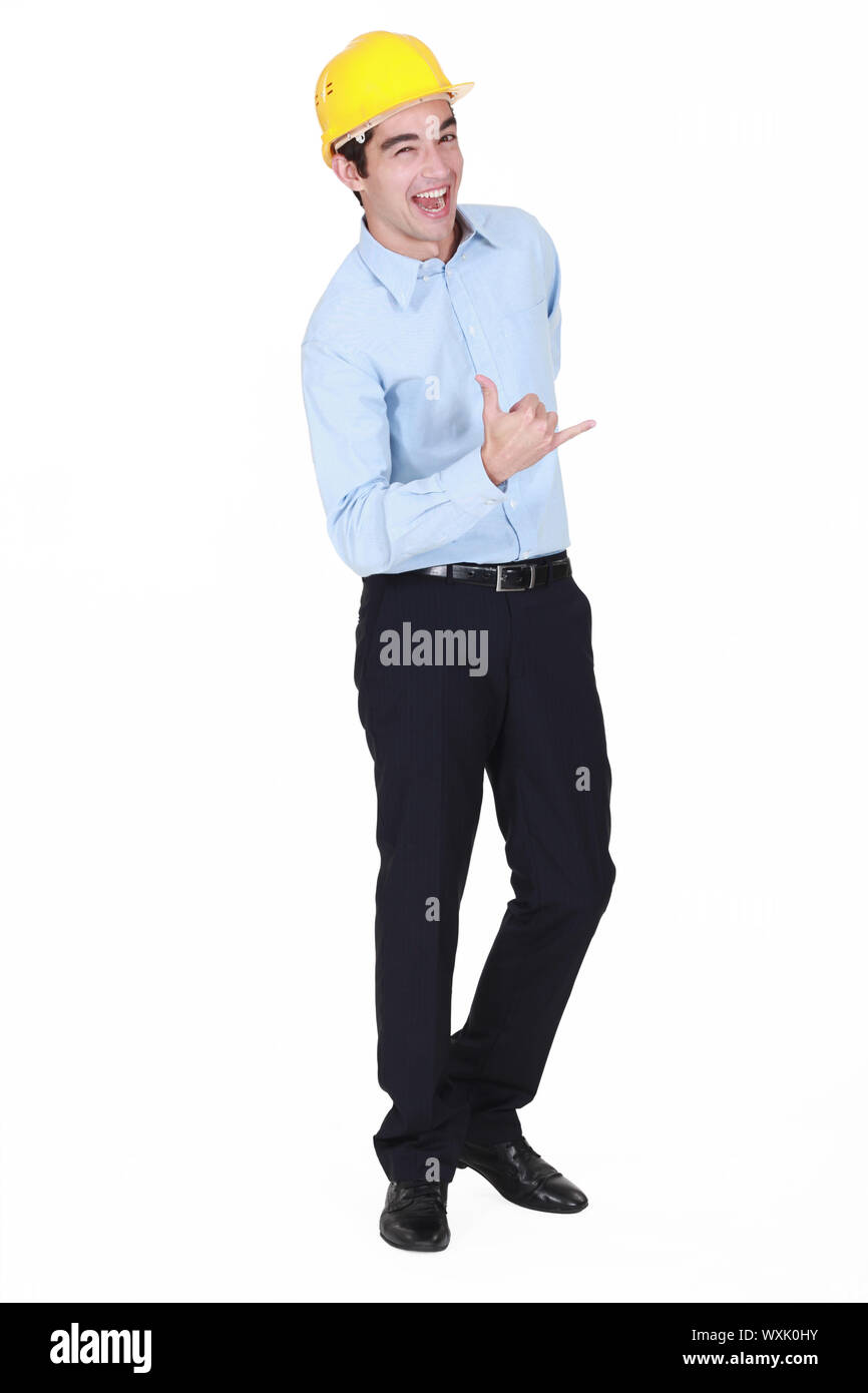 Architect making phone shape with hand Stock Photo - Alamy