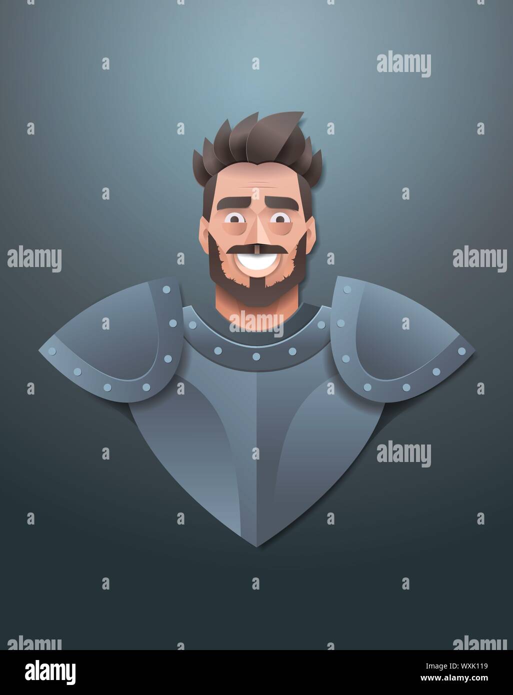 smiling knight face avatar man wearing steel armor portrait trendy ...
