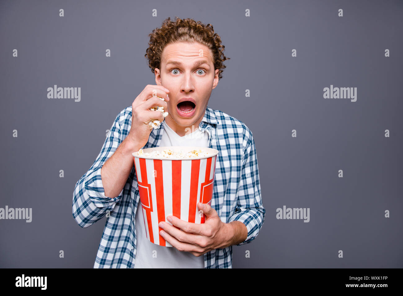 Portrait of stylish trendy attractive handsome scared worried fa Stock ...