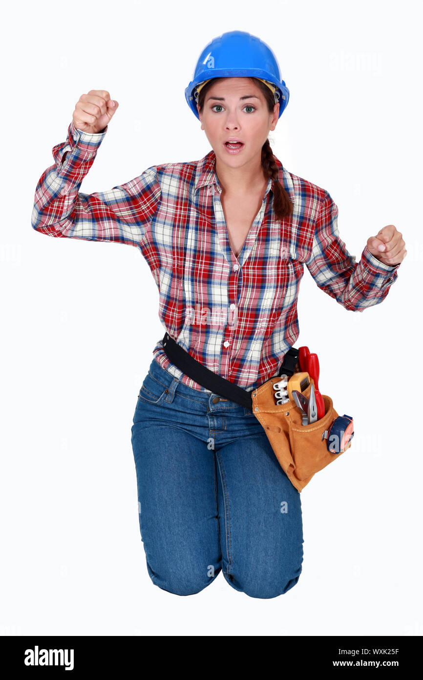 Woman fists raised mouth hi-res stock photography and images - Alamy