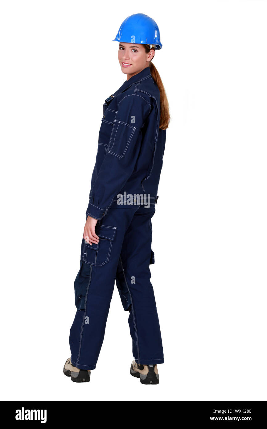 Female worker wearing overalls Stock Photo - Alamy