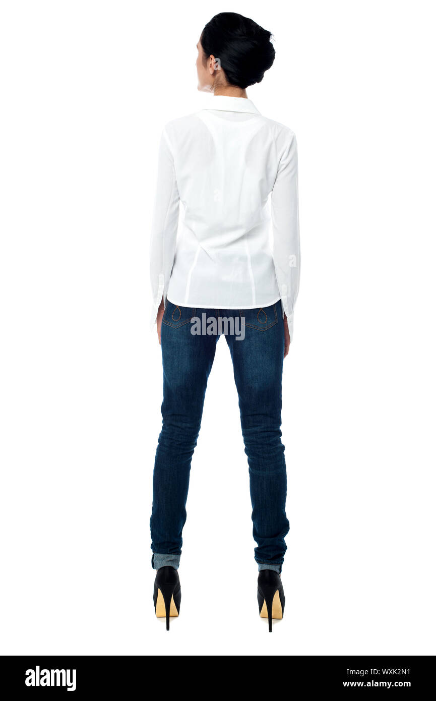 Rear view beautiful young caucasian Cut Out Stock Images & Pictures - Alamy