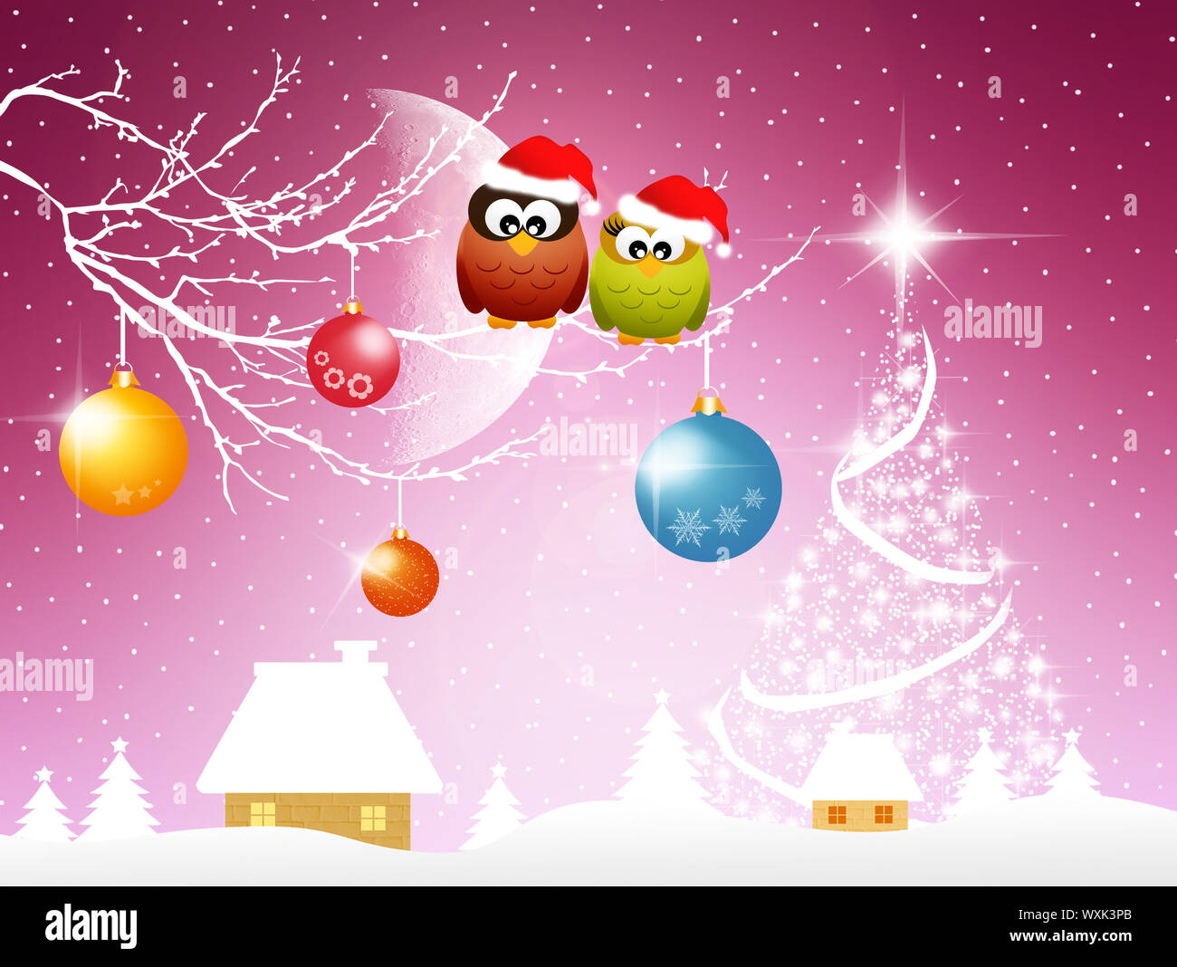 Owls at Christmas Stock Photo - Alamy