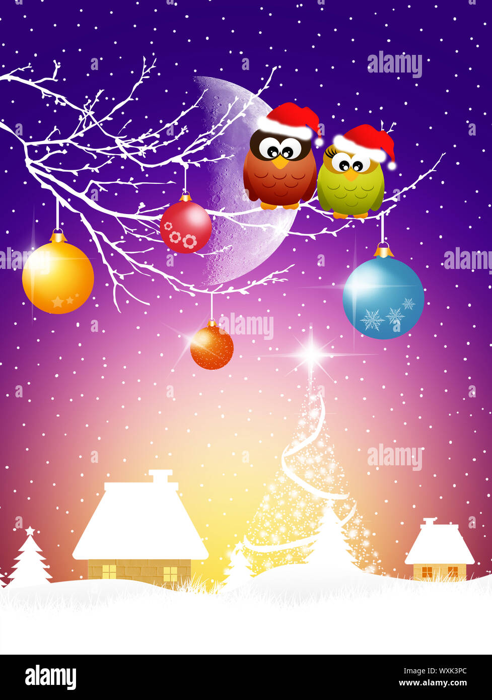 Owls at Christmas Stock Photo - Alamy