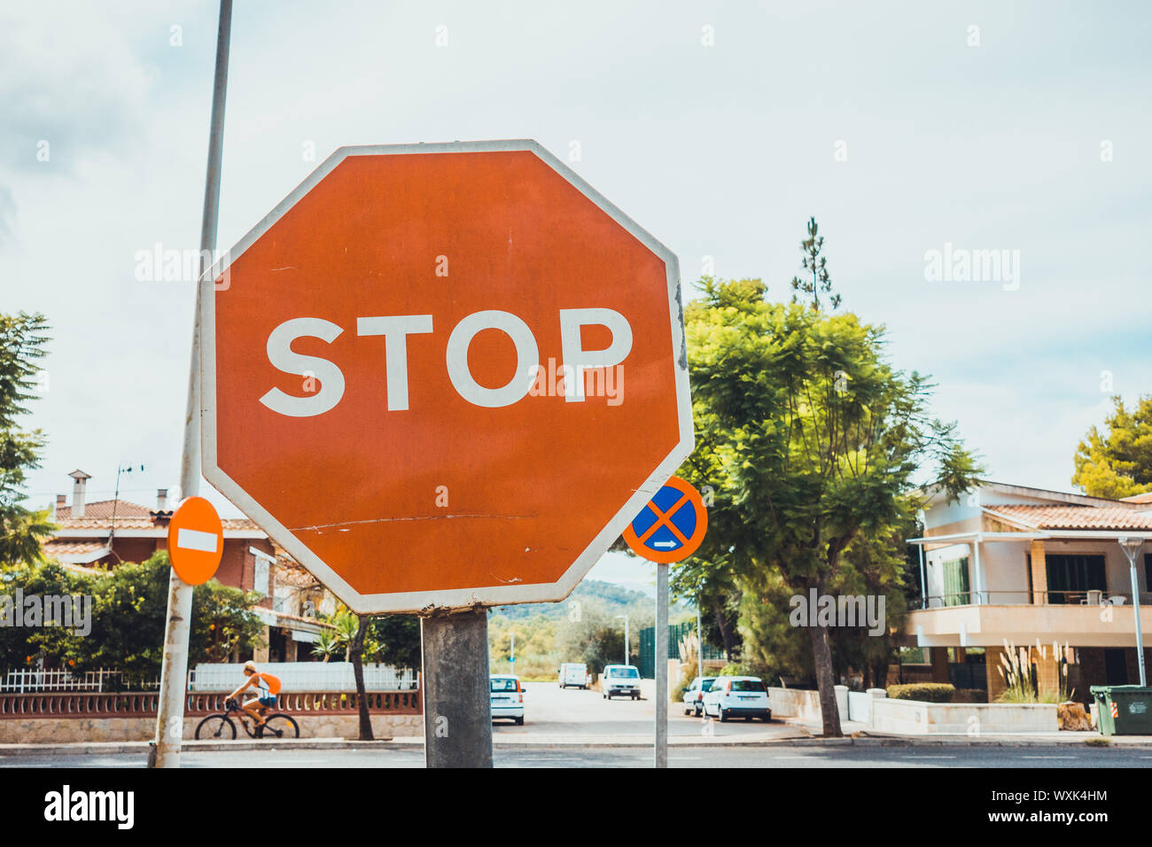 stop traffic sign at majorca Stock Photo - Alamy