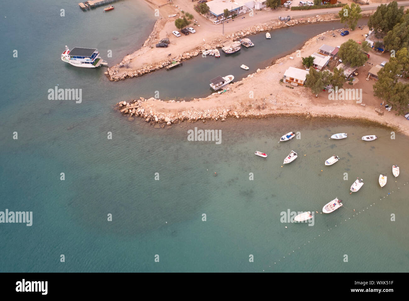 Boats in the sea harbor. Aerial view Stock Photo - Alamy