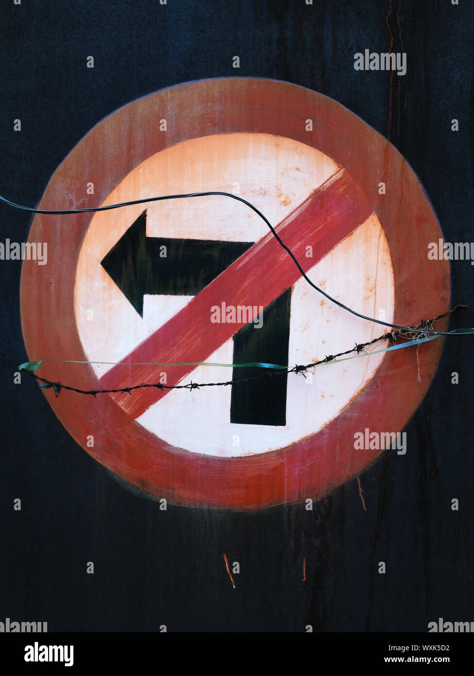 Road sign don t turn left Stock Photo - Alamy