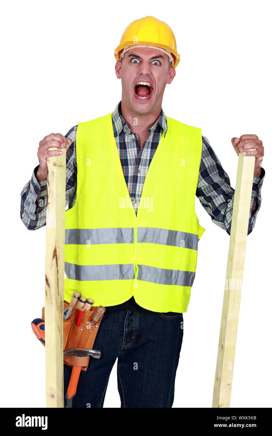 Mad construction worker Stock Photo - Alamy