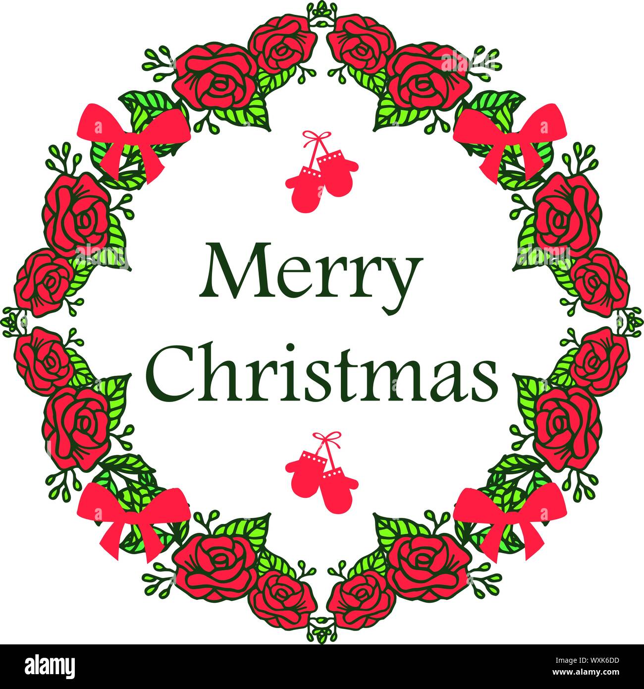 Elegant red rose wreath frame for greeting card style of merry ...