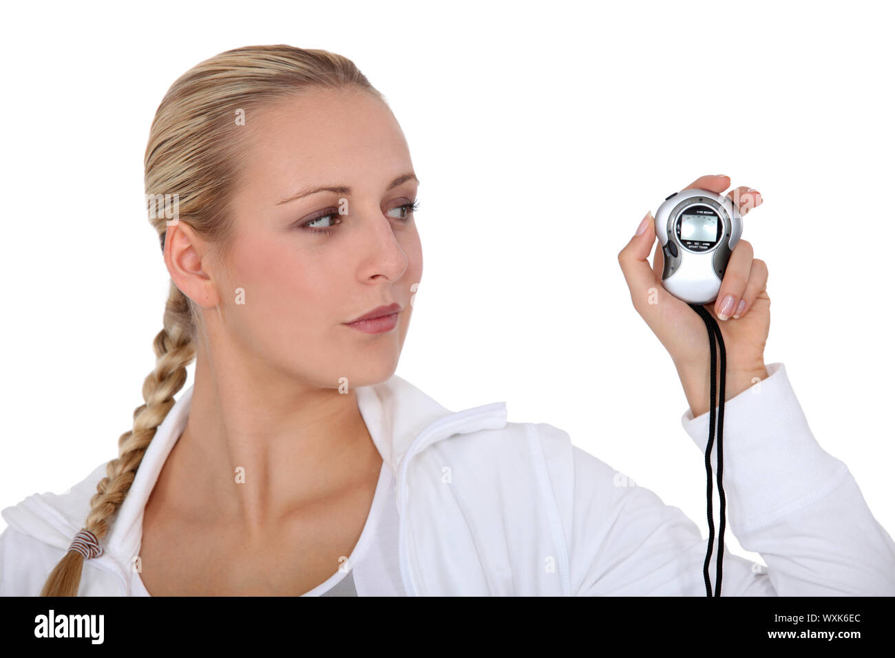 Woman with timer Stock Photo - Alamy
