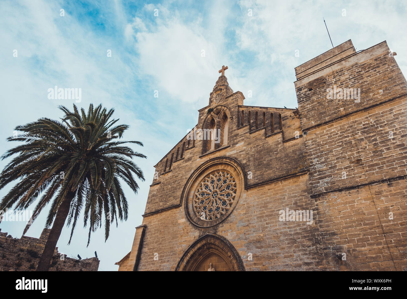 historical church at majorca, alcudia Stock Photo - Alamy