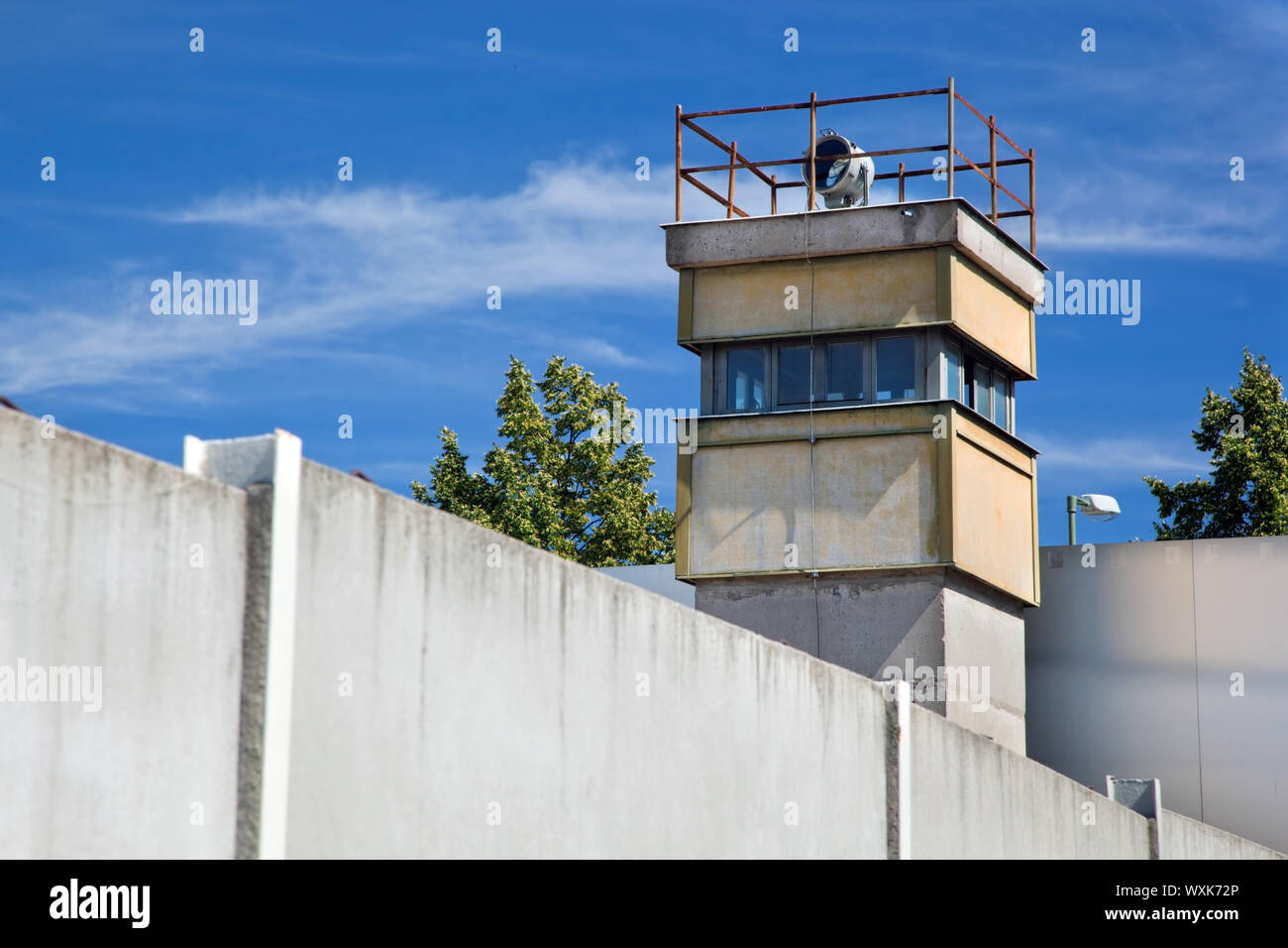 Berlin Wall Memorial, a watchtower in the inner area. The Gedenkstatte ...