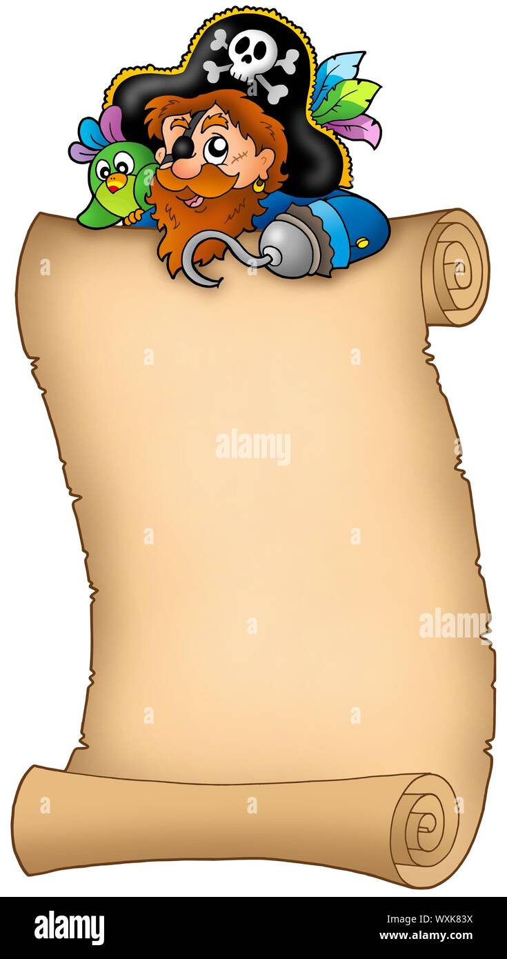 Big scroll with pirate - color illustration Stock Photo - Alamy