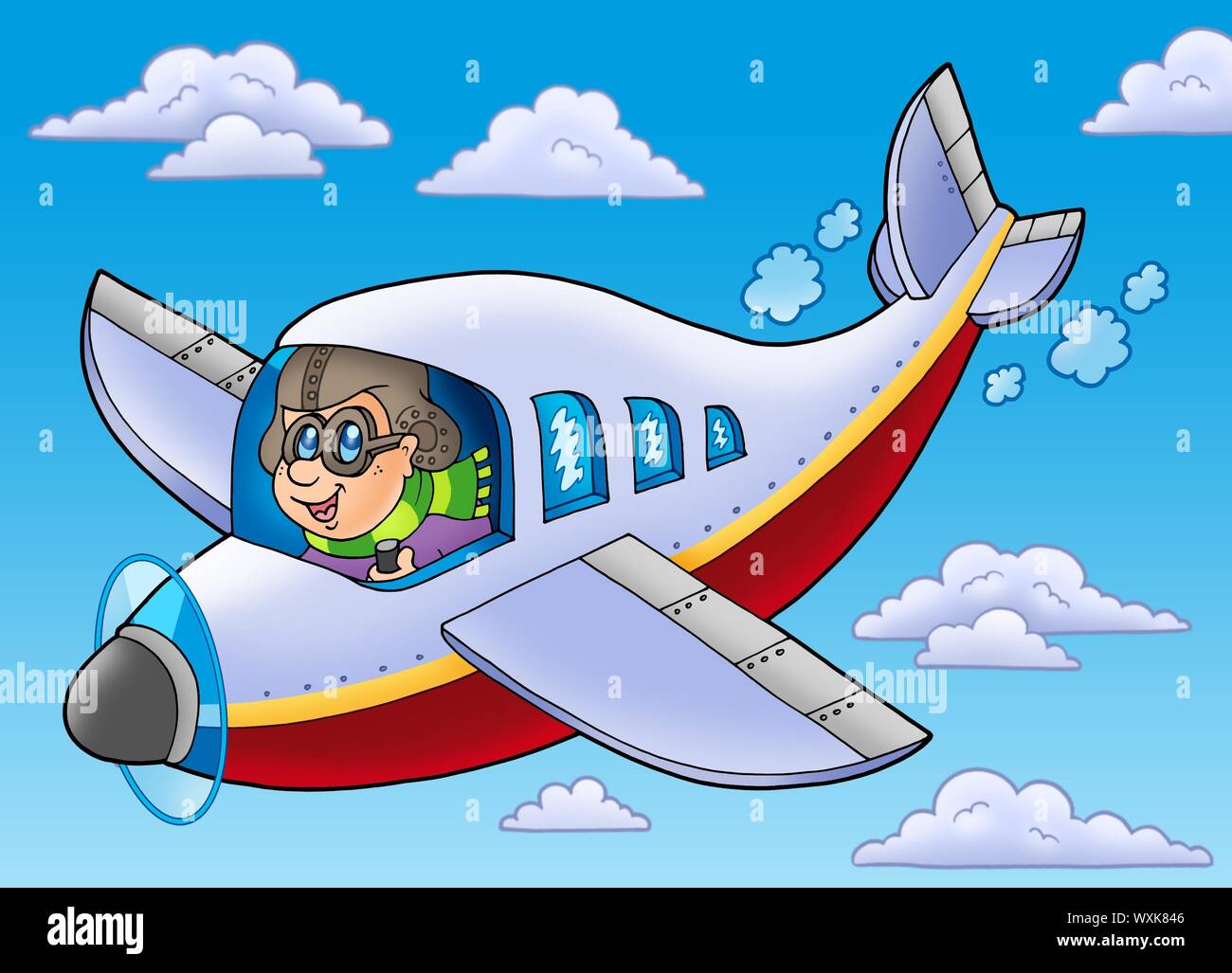 Cartoon aviator on blue sky - color illustration Stock Photo - Alamy