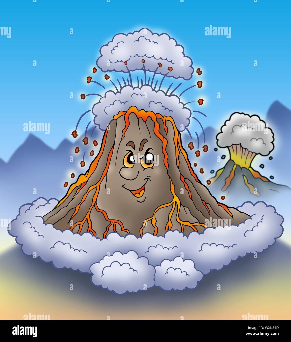 Erupting cartoon volcano - color illustration Stock Photo - Alamy