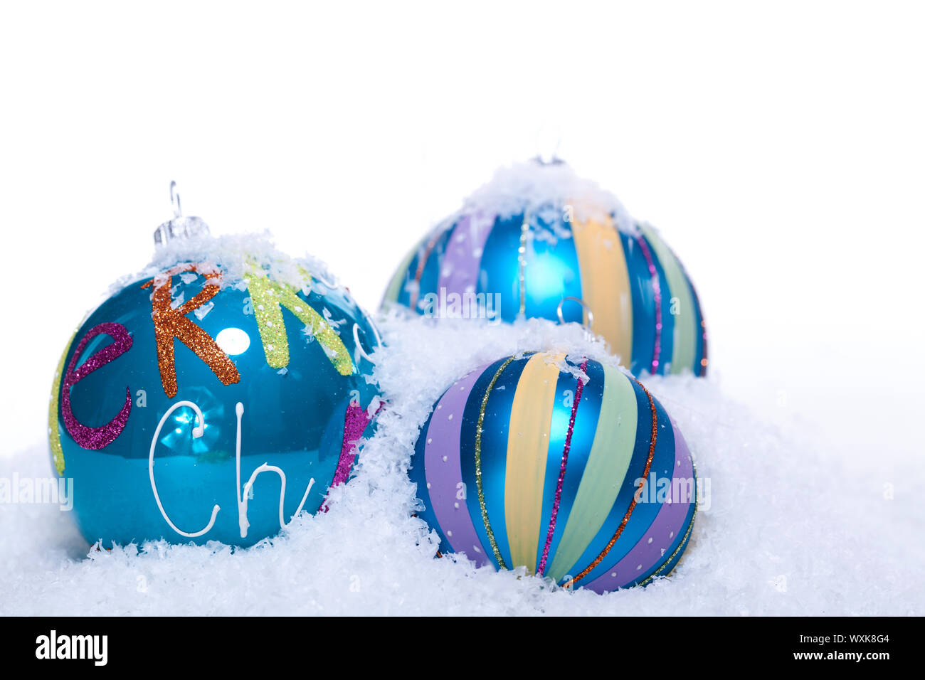christmas decoration baubles in blue and turquoise isolated Stock Photo ...