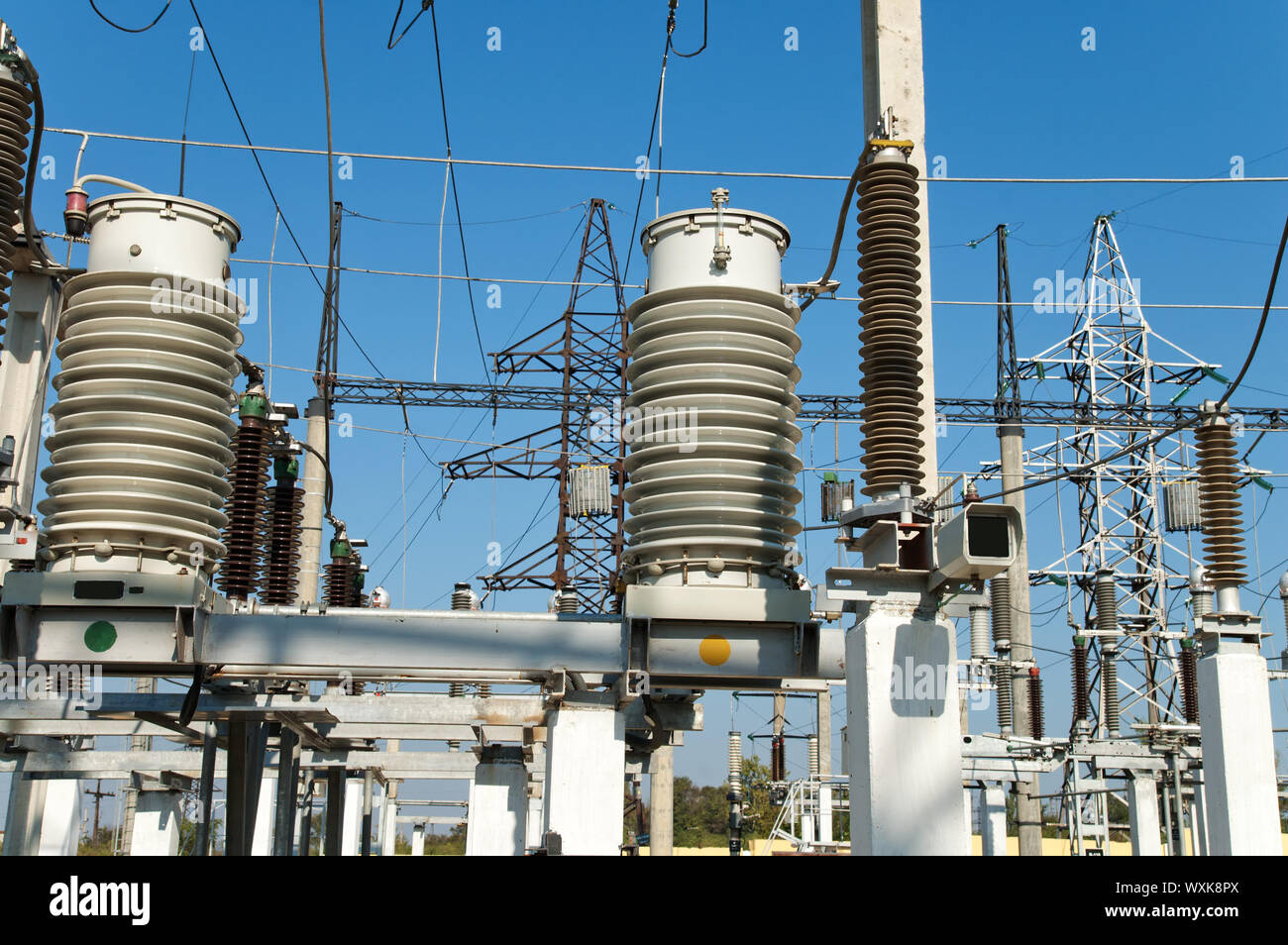 disconnecting switch on high-voltage substation Stock Photo - Alamy