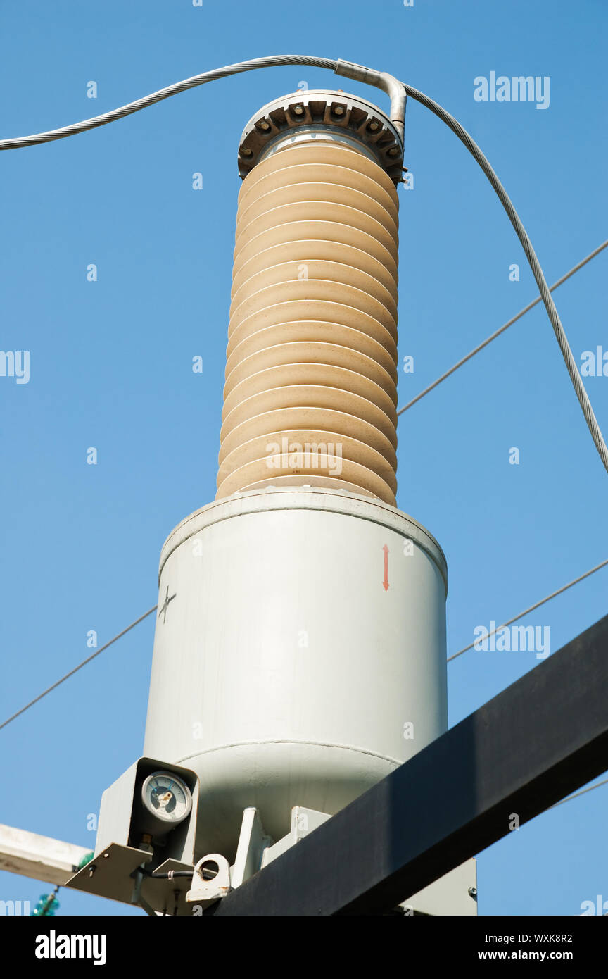 disconnecting switch on high-voltage substation Stock Photo - Alamy