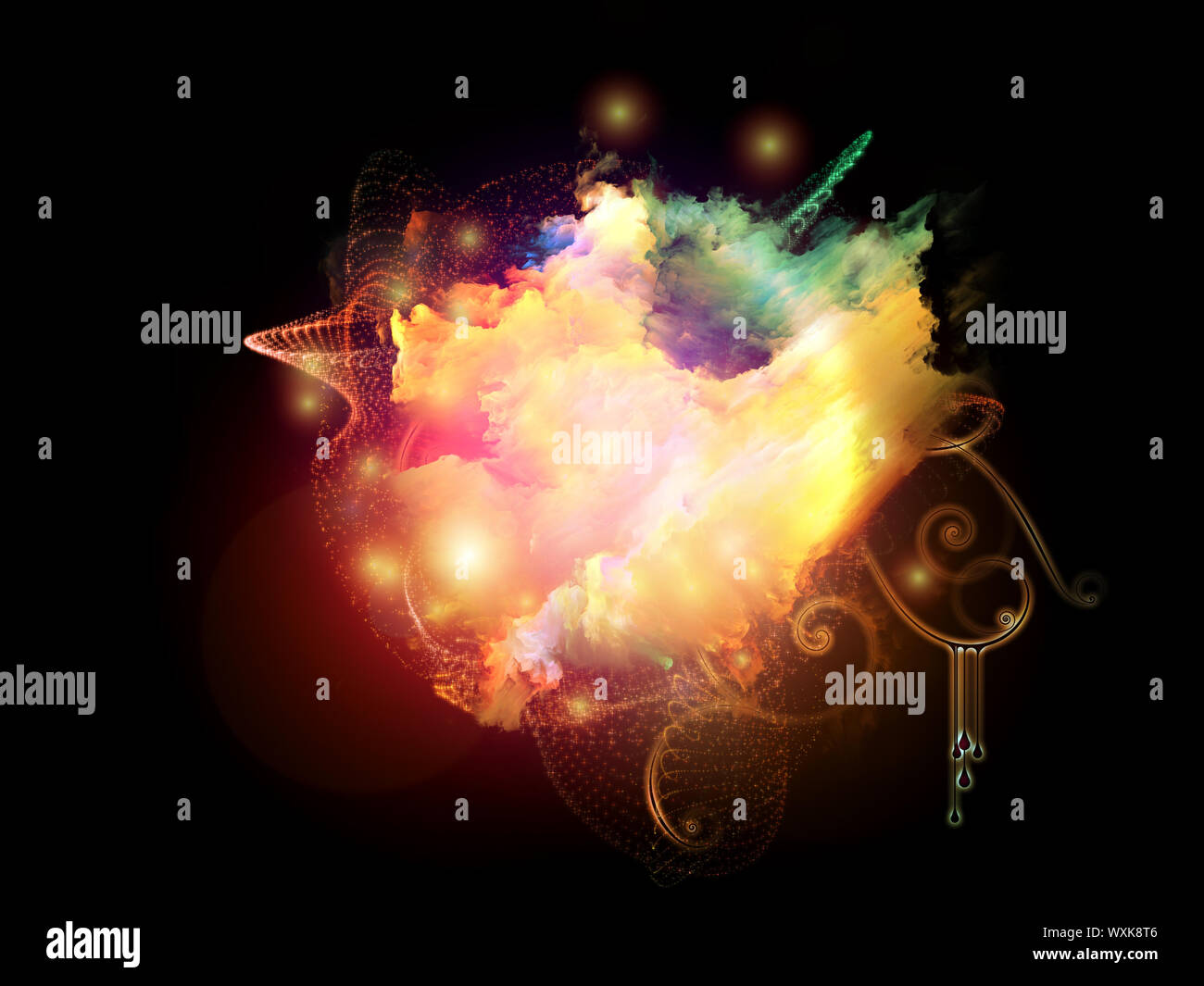Composition of decorative shapes and fractal elements with metaphorical ...