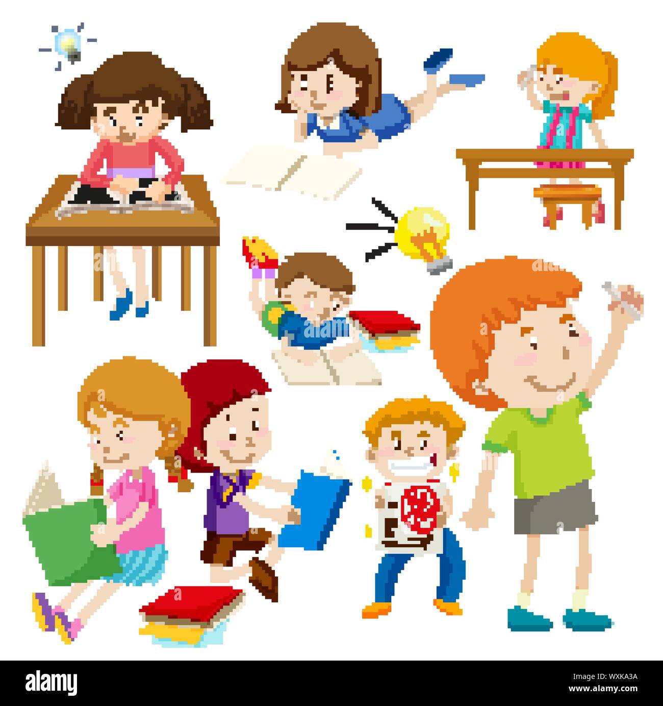 Many children with happy face doing different things illustration Stock ...