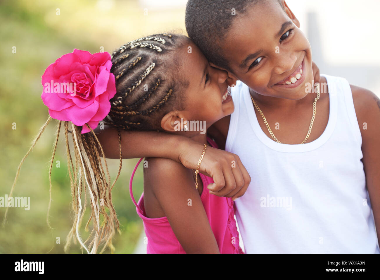 Portrait of happy children playing outdoors Stock Photo - Alamy